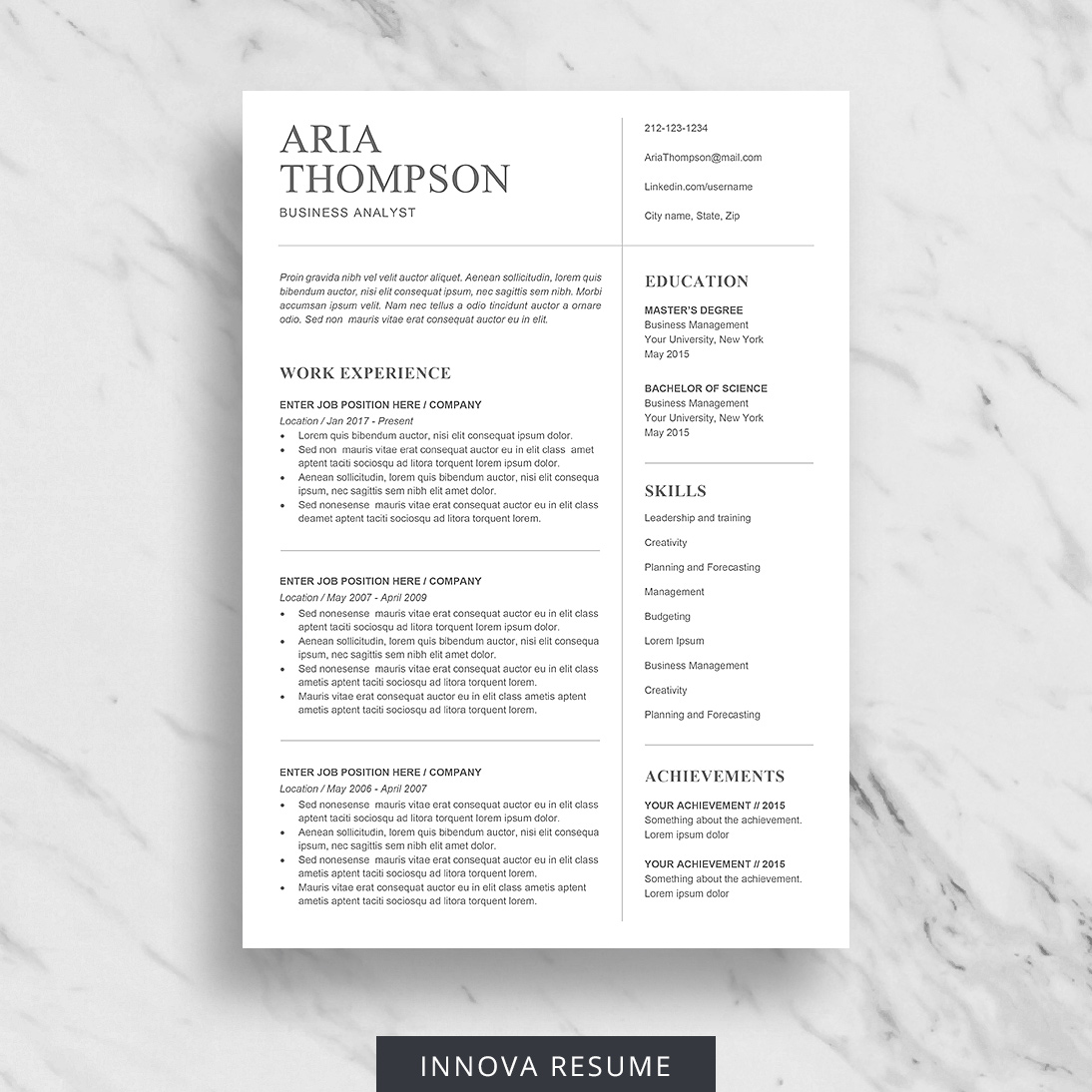 Minimalist Resume Template Innova Resume