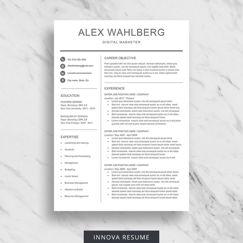 Clean Resume Template Design for Word - Innova Resume | Modern Resume ...